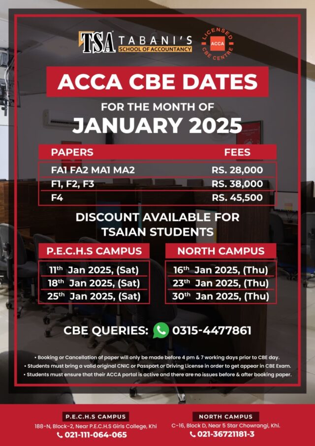 ACCA CBE Dates for January 2025 at TSA | Book Your Slot Now - Tabani's ...